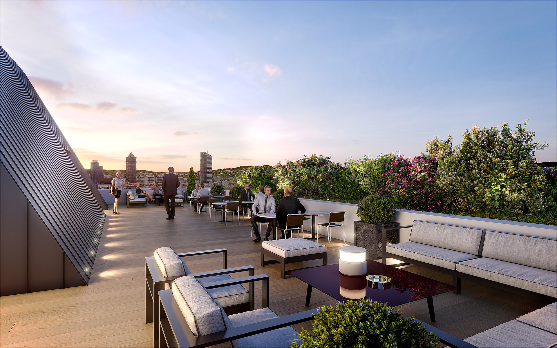 Rooftop offices - 3D computer graphics