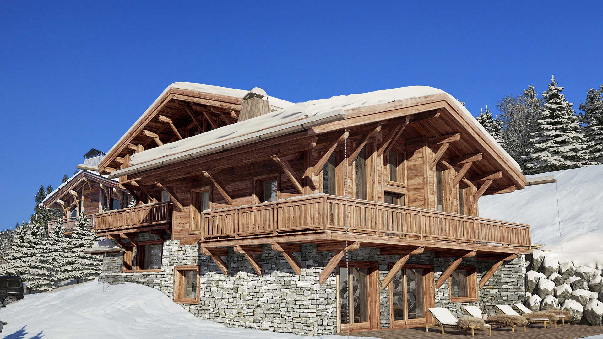 3D Perspective of a luxurious chalet in the mountains